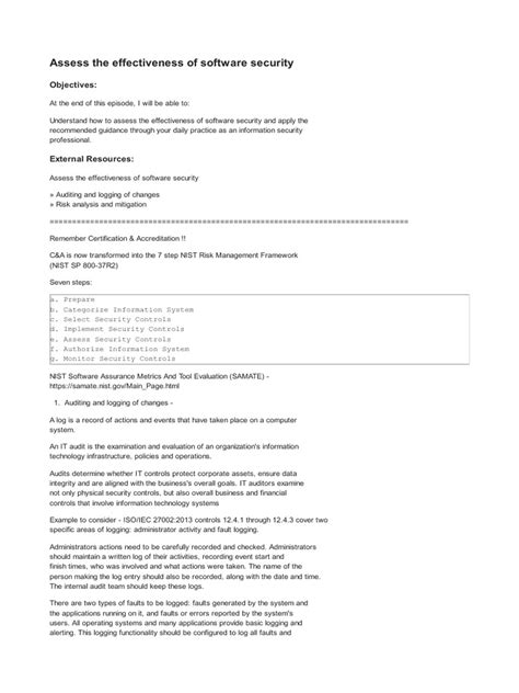 Isc2 Cissp 8 9 1 Assess The Effectiveness Of Software Security Pdf Information Security