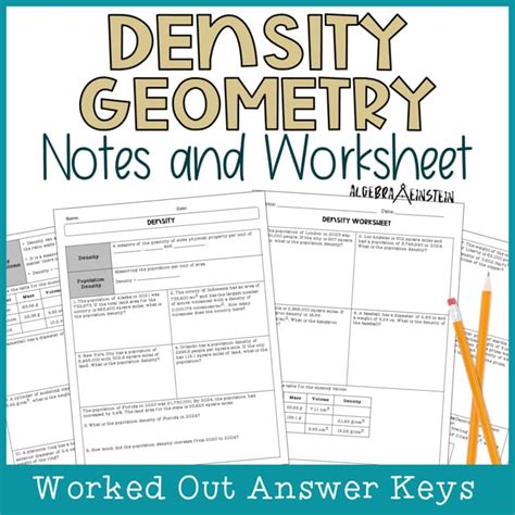 Population Density And Density With Volume Guided Notes Worksheet For Geometry