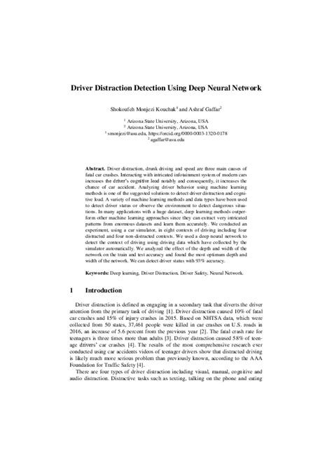 Pdf Driver Distraction Detection Using Deep Neural Network