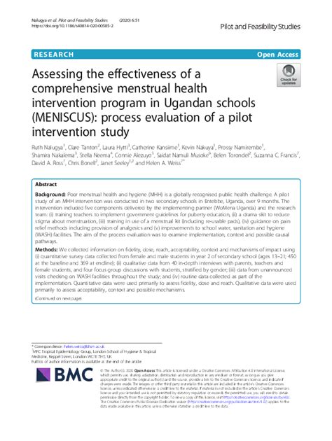 Pdf Assessing The Effectiveness Of A Comprehensive Menstrual Health
