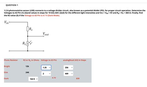 Solved 1 2 A Photoresistive Sensor Ldr Connects To A