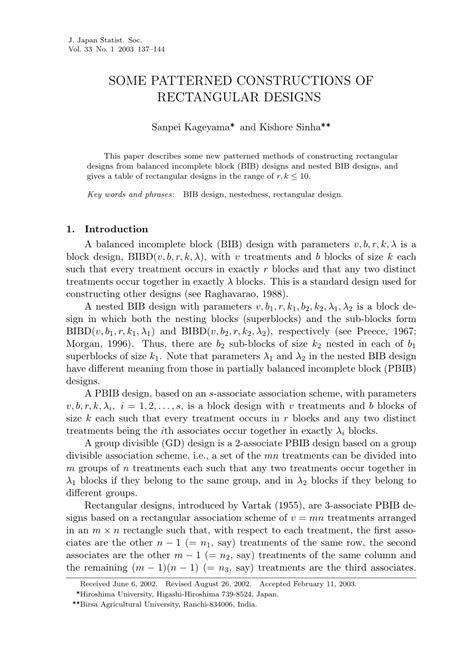 PDF Some Patterned Constructions Of Rectangular Designs