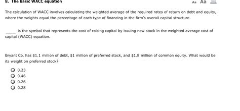 Solved 8 The Basic Wacc Equation The Calculation Of Wacc
