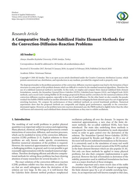 PDF A Comparative Study On Stabilized Finite Element Methods For The Convection Diffusion