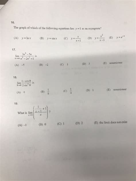 Solved 16 The Graph Of Which Of The Following Equations Has