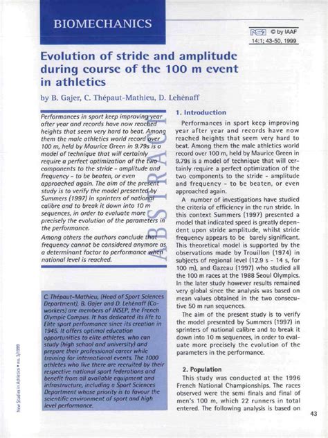 1999 Evolution Of Stride And Amplitude In 100 M Download Free Pdf