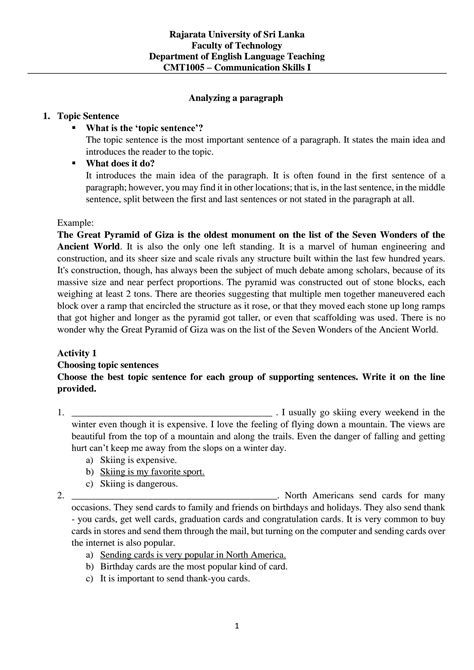 Solution Analyzing A Paragraph Answer Sheet Studypool