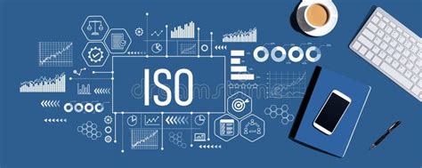 iso theme with computer keyboard and office items stock image image
