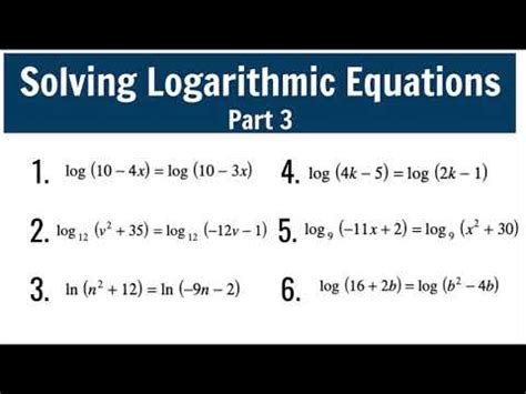 SOLVING LOGARITHMIC EQUATIONS PART 3: Using the Equality Rule of Logarithms - YouTube