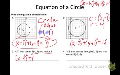 Section 11 7 Circles In The Coordinate Plane Worksheets Library