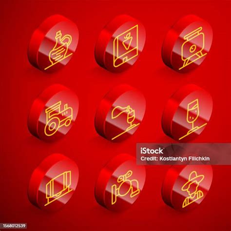 이탈리아 실패 병에 와인을 넣고 포도에 관한 책 발효 트랙터 시음 시식 시식 유리 와인용 나무 통 및 탭 아이콘 벡터 3차원 형태에 대한 스톡 벡터 아트 및 기타 이미지