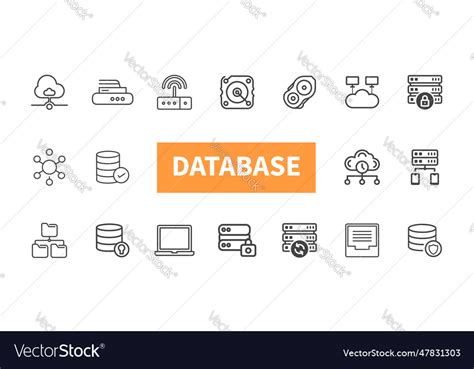 Database Line Icon Set Hosting Server Network Vector Image
