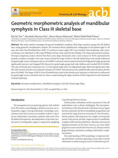 Pdf Geometric Morphometric Analysis Of Mandibular Symphysis In Class