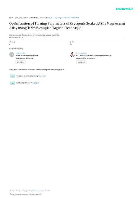 Optimization Of Turning Parameters Of Cryogenic So 1 See Discussions Stats And Author