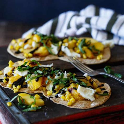 Grilled Peach Corn And Basil Flatbread With Balsamic Glaze Shared