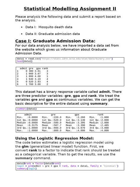 Statistical Modelling Assignment Ii Pdf Linear Regression Logistic Regression