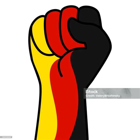 독일 주먹 깃발을 올렸다 독일의 손 주먹 모양 독일 플래그 색상 애국 시위 반란군 항의 인권 자유를 위해 싸우는 벡터 플랫