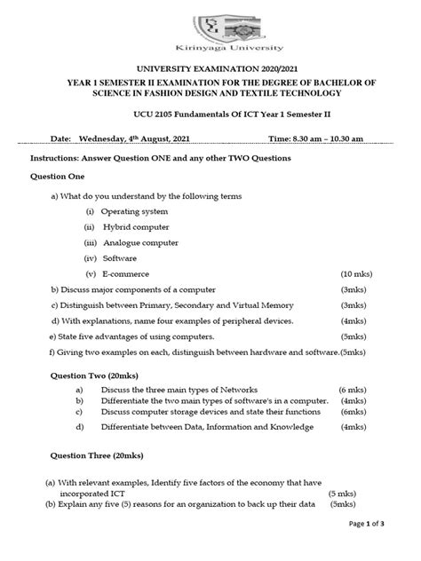 Ucu 2105 Fundamentals Of Ict Year 1 Semester Ii Pdf Information