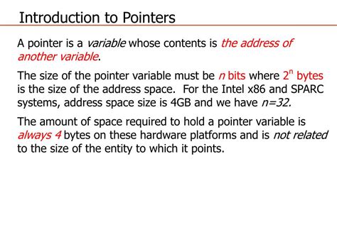 Ppt A Pointer Is A Variable Whose Contents Is The Address Of Another