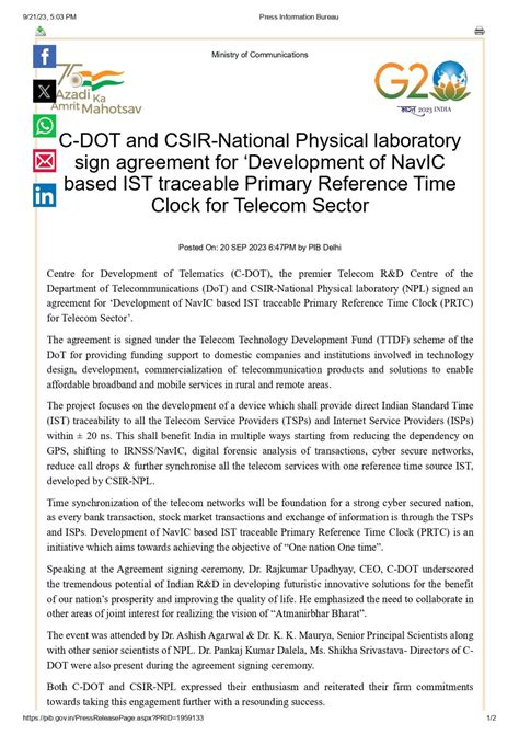 Mudavath Mohan On Linkedin C Dot And Csir National Physical Laboratory Sign Agreement For…
