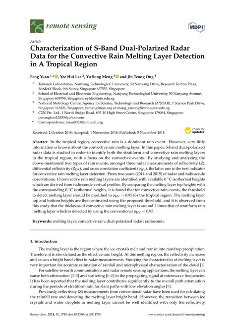 Pdf Characterization Of S Band Dual Polarized Radar Data For The Convective Rain Melting Layer