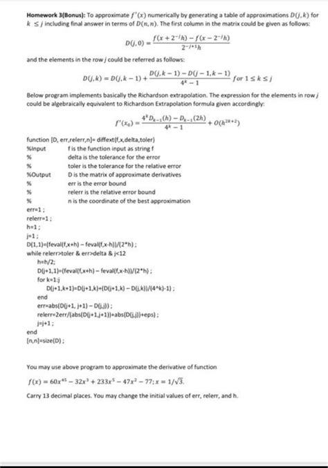 Solved Homework 3bonus To Approximate F′x Numerically