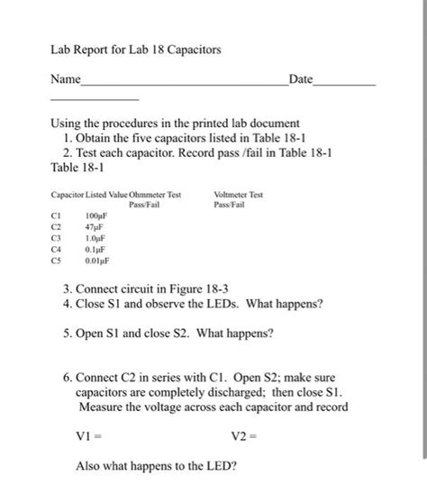 Solved Lab Report For Lab Capacitors Name Date Using The Chegg