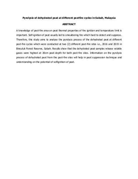 Pdf Pyrolysis Of Dehydrated Peat At Different Postfire Cycles In