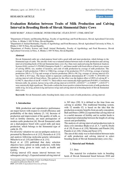 Pdf Evaluation Relation Between Traits Of Milk Production And Calving Interval In Breeding