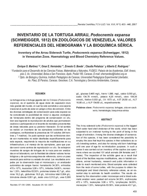 Pdf Inventario Y Hematologia Tortuga Arrau En Zoologicos Vzla