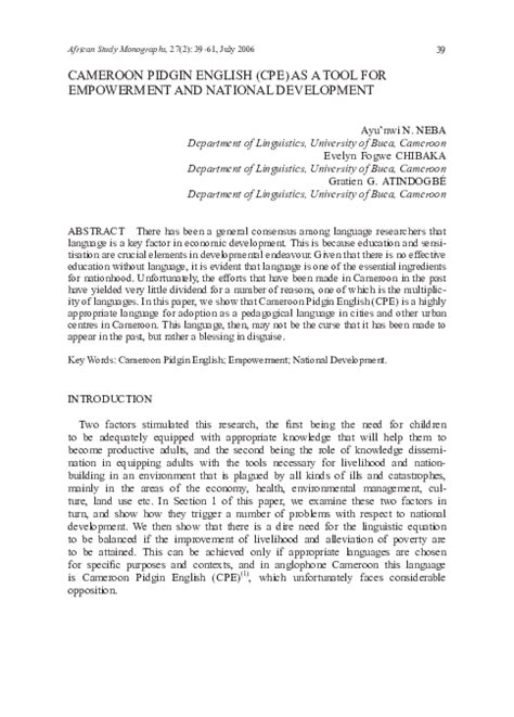 Pdf Cameroon Pidgin English Cpe As A Tool For Empowerment And National Development