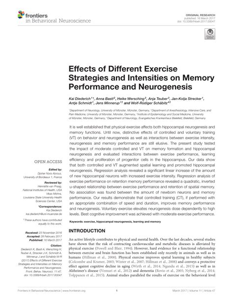 Pdf Effects Of Different Exercise Strategies And Intensities On Memory Performance And