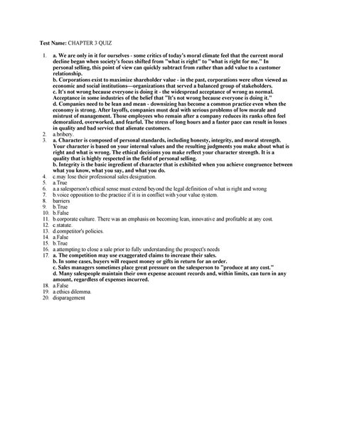 Chapter 3 Quizanswer Key Version 1 Test Name Chapter 3 Quiz A We