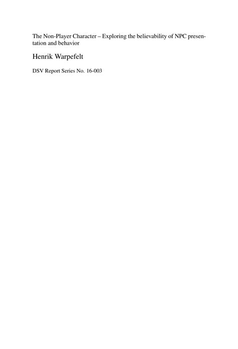 pdf the non player character exploring the believability of npc