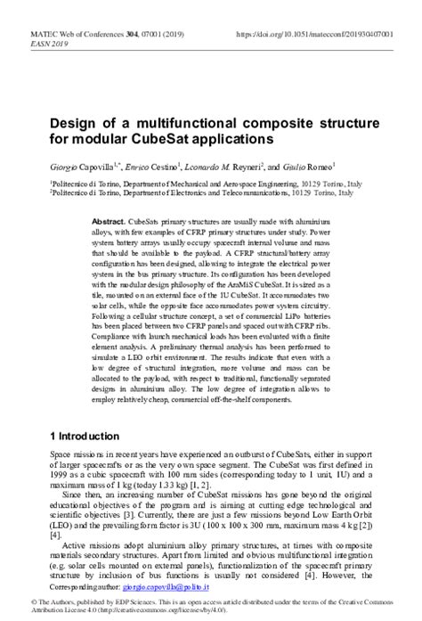 Pdf Design Of A Multifunctional Composite Structure For Modular