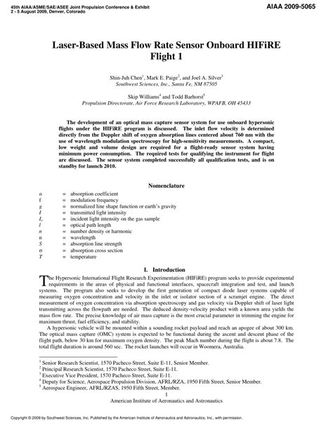Pdf Laser Based Mass Flow Rate Sensor Onboard Hifire Flight 1