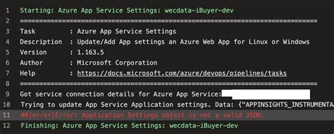 Task AzureAppServiceSettings False Error While Validating JSON Issue Microsoft