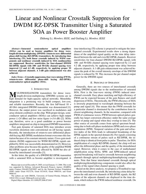 Pdf Linear And Nonlinear Crosstalk Suppression For Dwdm Rz Dpsk