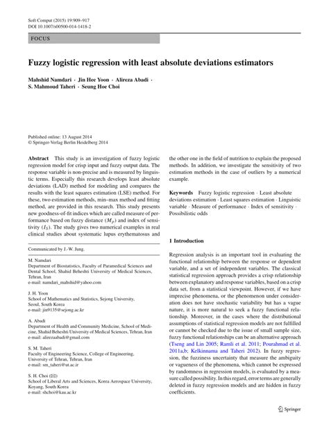 Pdf Fuzzy Logistic Regression With Least Absolute Deviations Estimators
