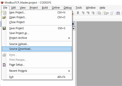 Codesys 프로젝트 소스파일 다운로드 업로드 Project Source File Upload Download