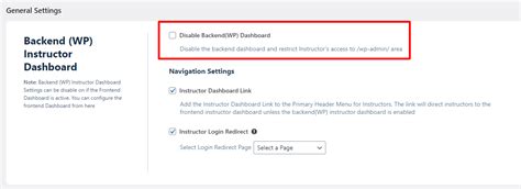 how to disable the backend dashboard wp for instructors wisdmlabs docs