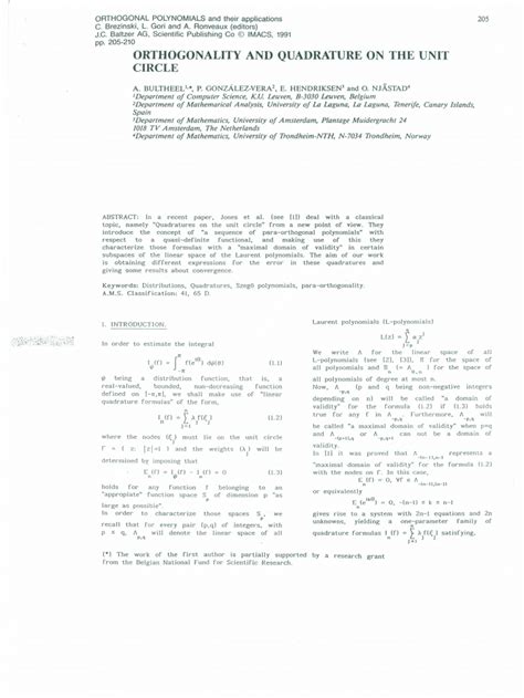 Pdf Orthogonality And Quadrature On The Unit Circle