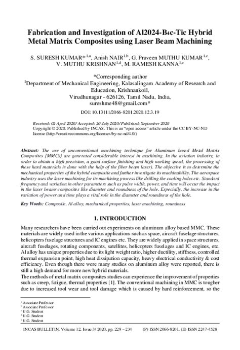Pdf Fabrication And Investigation Of Al2024 B4c Tic Hybrid Metal Matrix Composites Using Laser