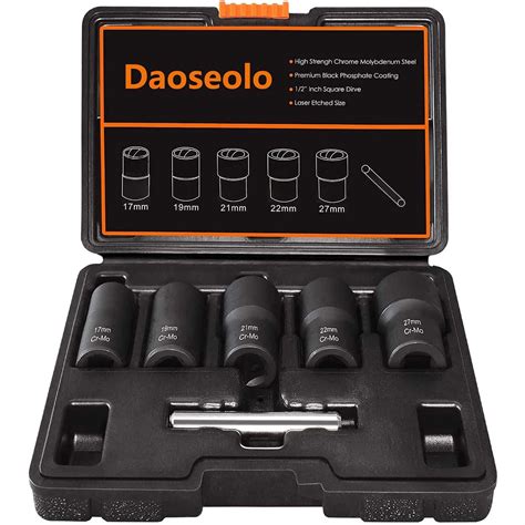 Daoseolo Lug Nut Remover 6 Pieces Twist Socket Set Extractor Tool Daoseolo Lug Nut Remover 6 Pieces Twist Socket Set Extractor Tool