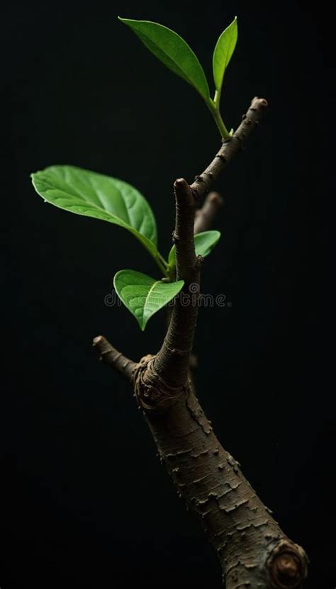 Isolated Tree Branch With Bark On Dark Background Nature Photography Organic Stock