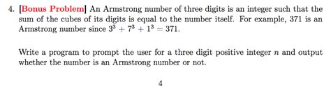 solved 4 [bonus problem] an armstrong number of three
