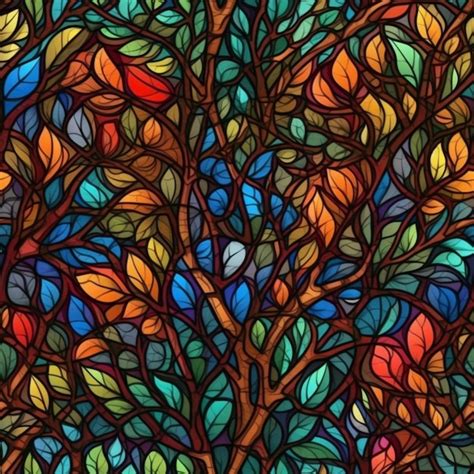 Premium Ai Image A Stained Glass Tree With Colorful Leaves And