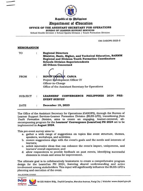 Oasops Memo Learners Convergence Ph 2024 Pre Event Survey Pdf
