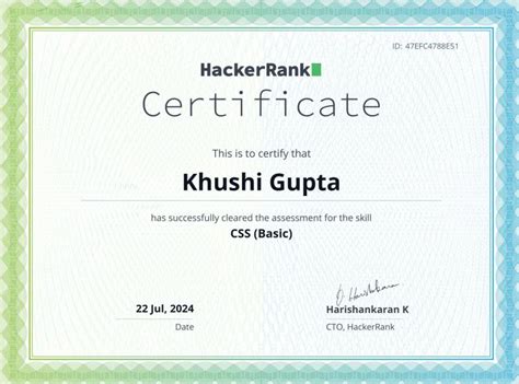 khushi gupta on linkedin hackerrank testcompletion certification css