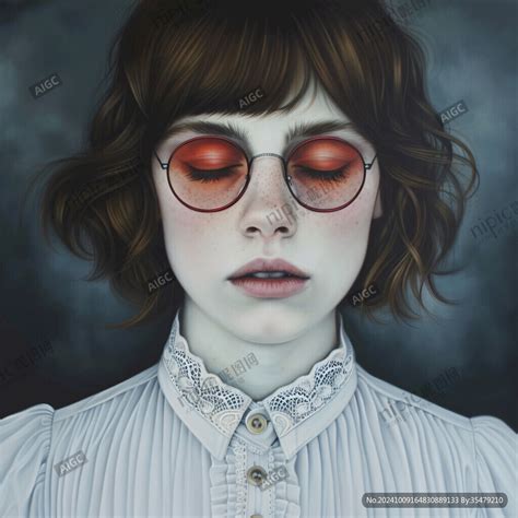 Ai创作图女性插画绘画时尚彩绘 写实人物插画 数字油画插画设计 插画人物戴眼镜女孩 手绘眼镜女孩 眼镜女孩插画 手绘肖像装饰画 数字油画插画